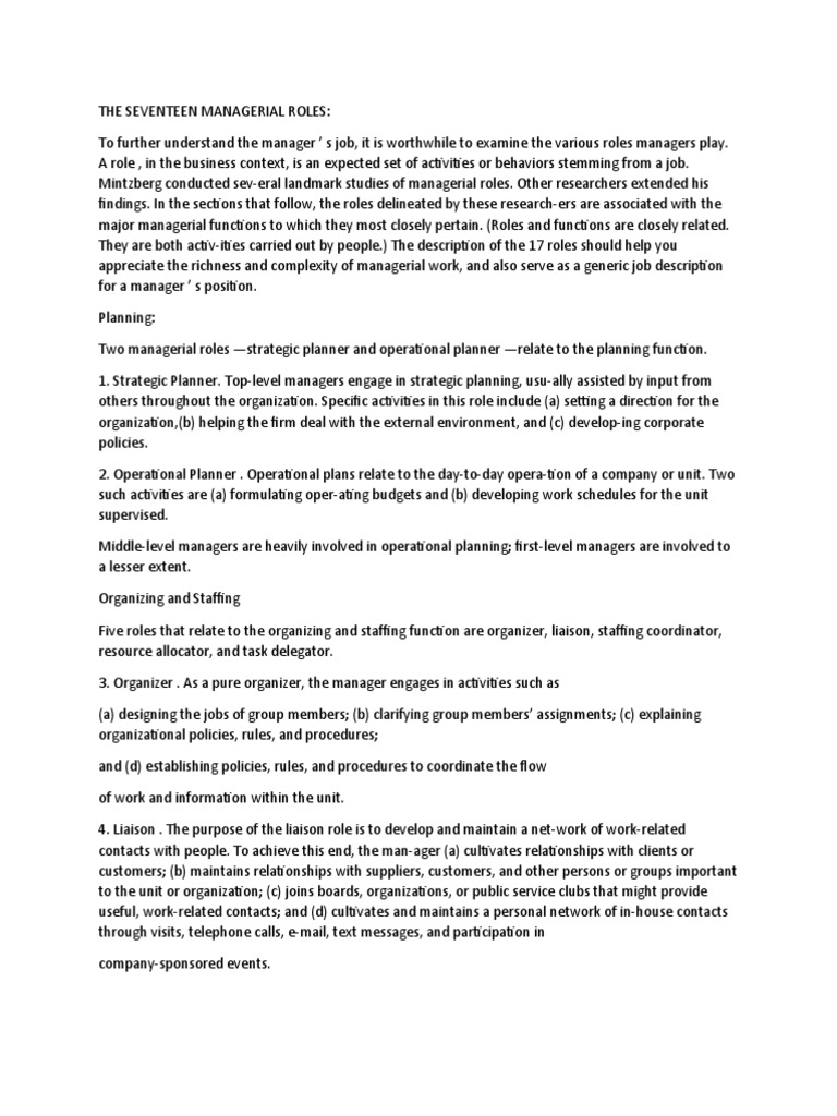 17 Managerial Roles | PDF | Leadership | Negotiation