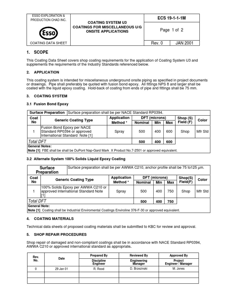 ECS 19-1-1-1M: Coating Data Sheet | PDF | Pipe (Fluid Conveyance) | Epoxy