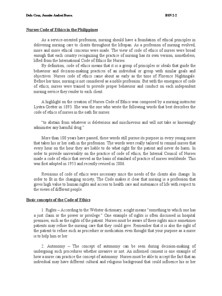 Philippine Nurses Code of Ethics | PDF | Nursing | Autonomy