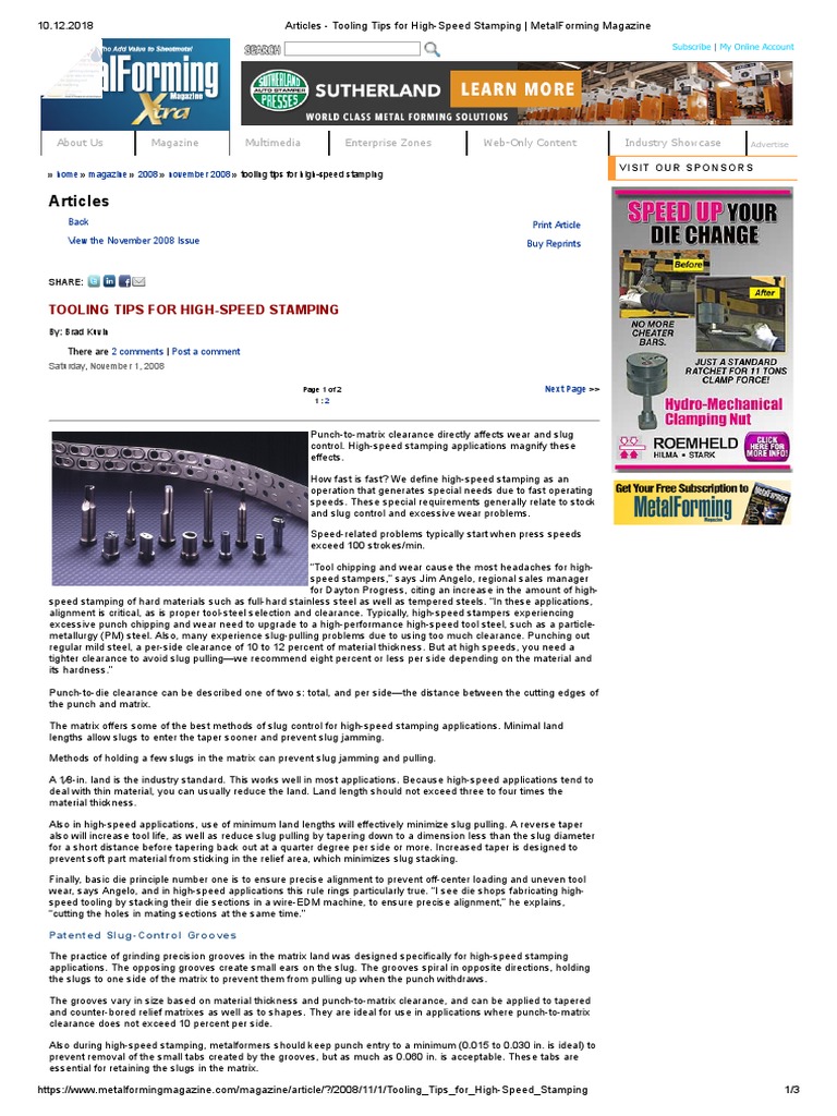 1HSS - Articles - Tooling Tips For High-Speed Stamping - MetalForming ...
