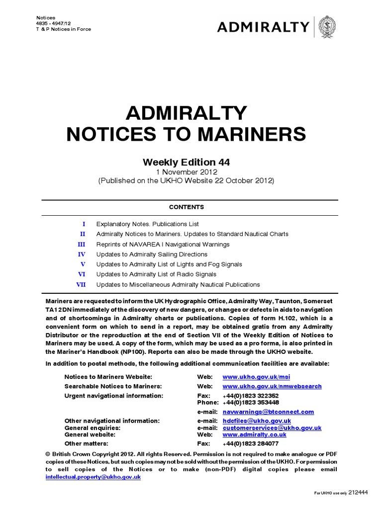 Admiralty Notices To Mariners (Weekly Edition 44) 2012 | PDF ...