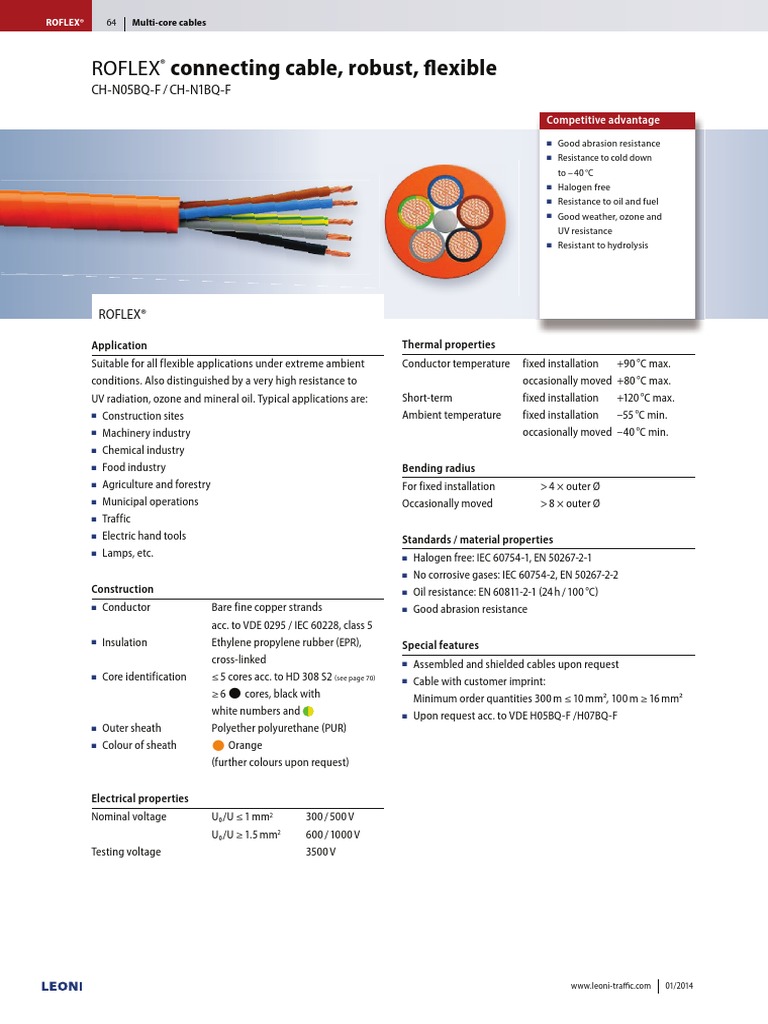 Connecting Cable, Robust, Flexible: Roflex | PDF | Electrical Resistance And Conductance | Materials
