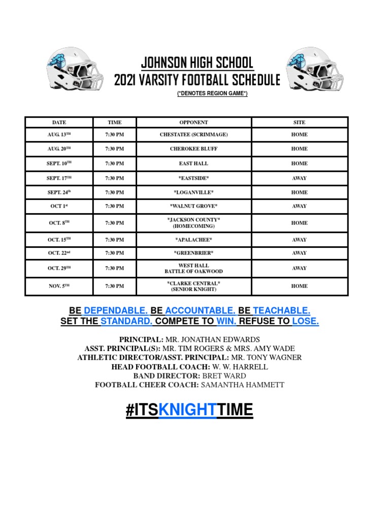 2021 Johnson Varsity Football Schedule | PDF | Sports & Recreation