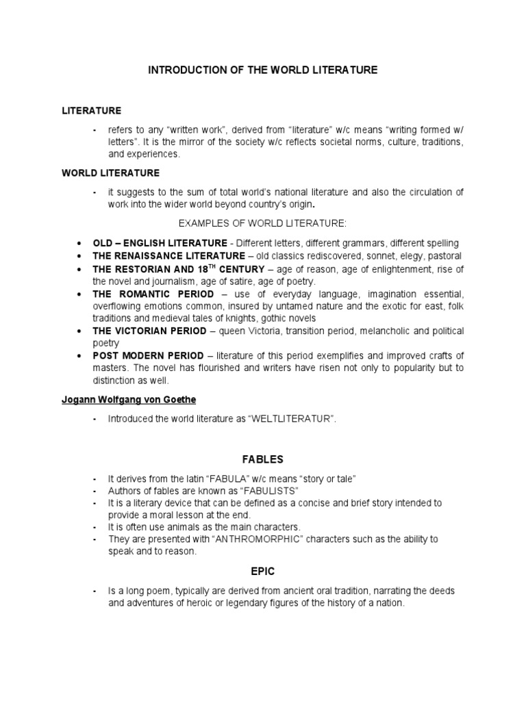 Introduction of The World Literature | PDF | Poetry | Fable