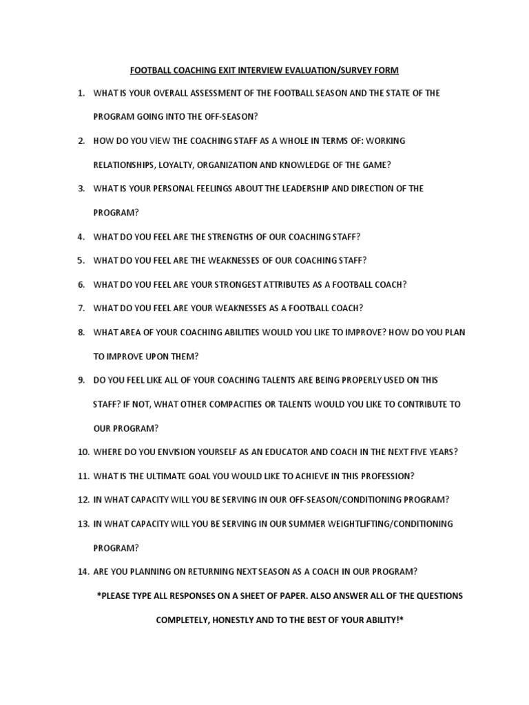Football Coaching Exit Interview Evaluation | PDF