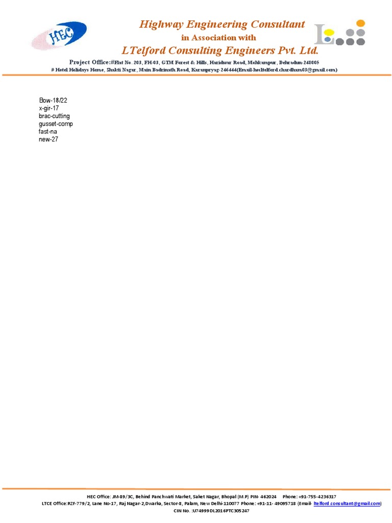 Highway Engineering Consultant Ltelford Consulting Engineers Pvt. LTD | PDF