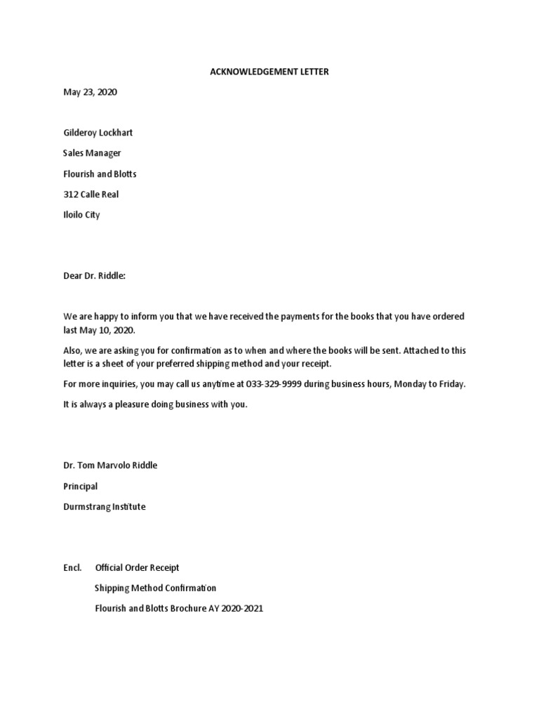 Acknowledgement Letter | PDF