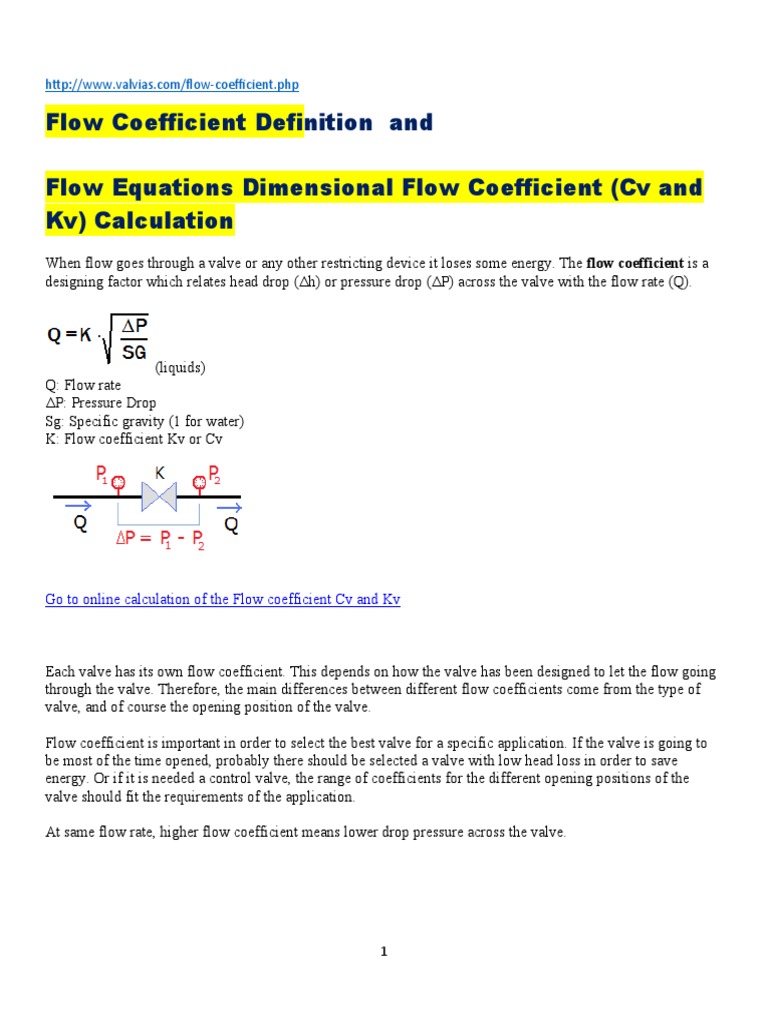 Flow Equations & Flow Coefficient (CV and KV) Calculation | PDF | Fluid ...