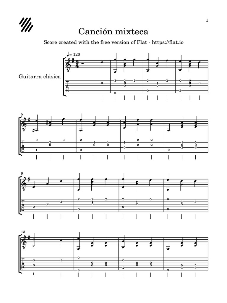 Canción Mixteca: Score Created With The Free Version of Flat - Https ...
