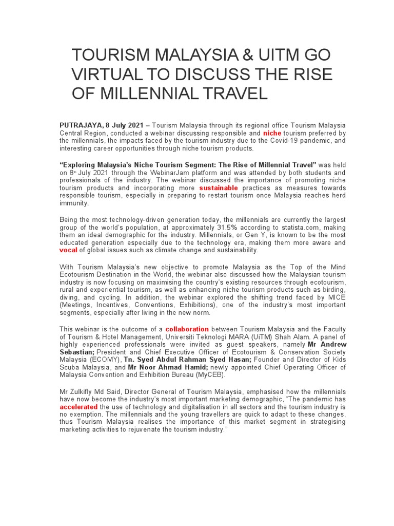 Millennial Travel Trends in Malaysia | PDF | Tourism | Millennials