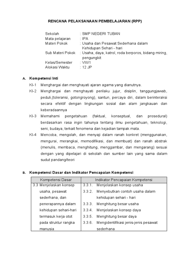 RPP Usaha Dan Pesawat Sederhana | PDF | Komputer | Teknologi & Rekayasa
