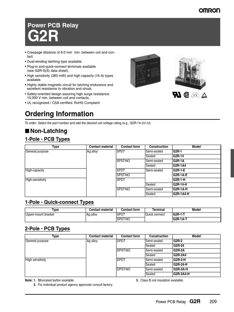 Ordering Information: Power PCB Relay | Download Free PDF | Switch | Relay
