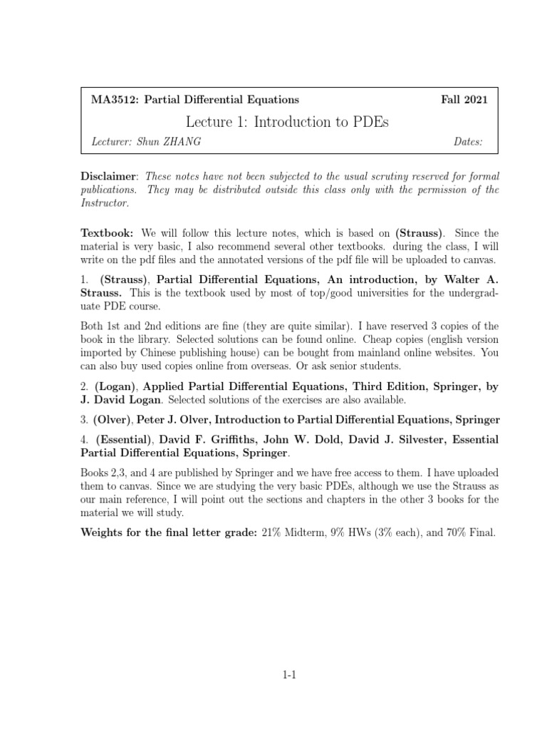 Lecture 1: Introduction To Pdes | PDF | Partial Differential Equation ...