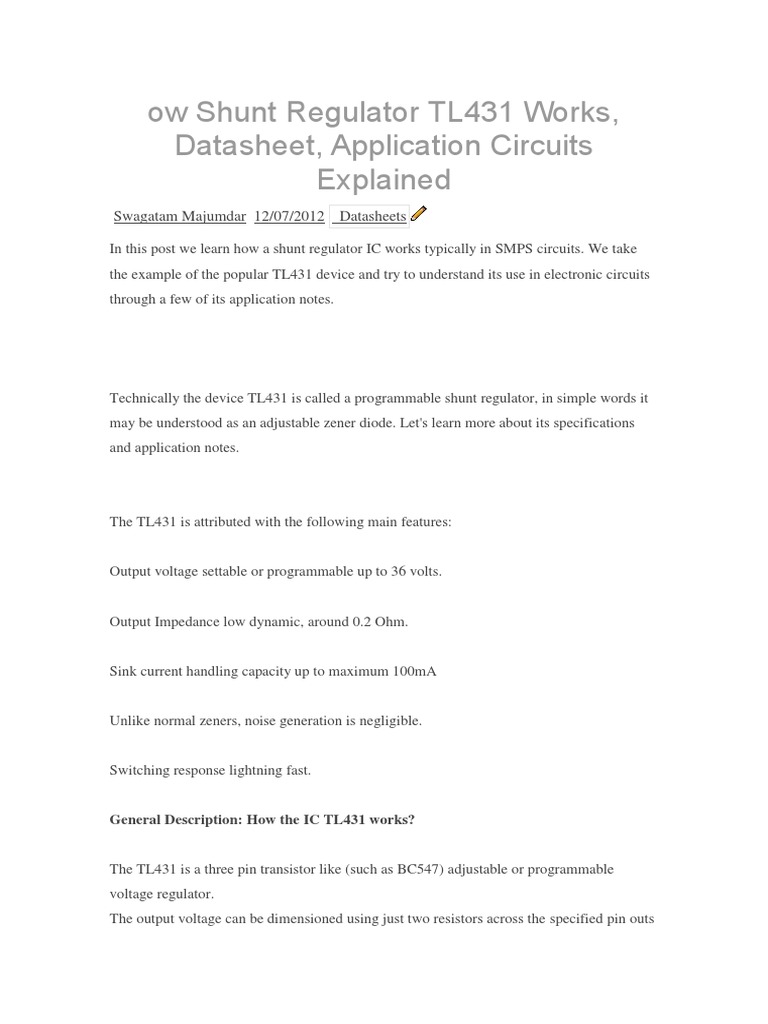 Regulator TL431 Works | PDF | Computer Engineering | Electronics
