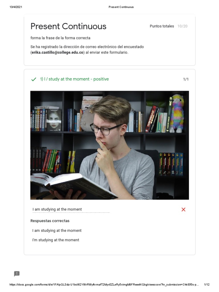 Present Continuous Formulario Google | PDF