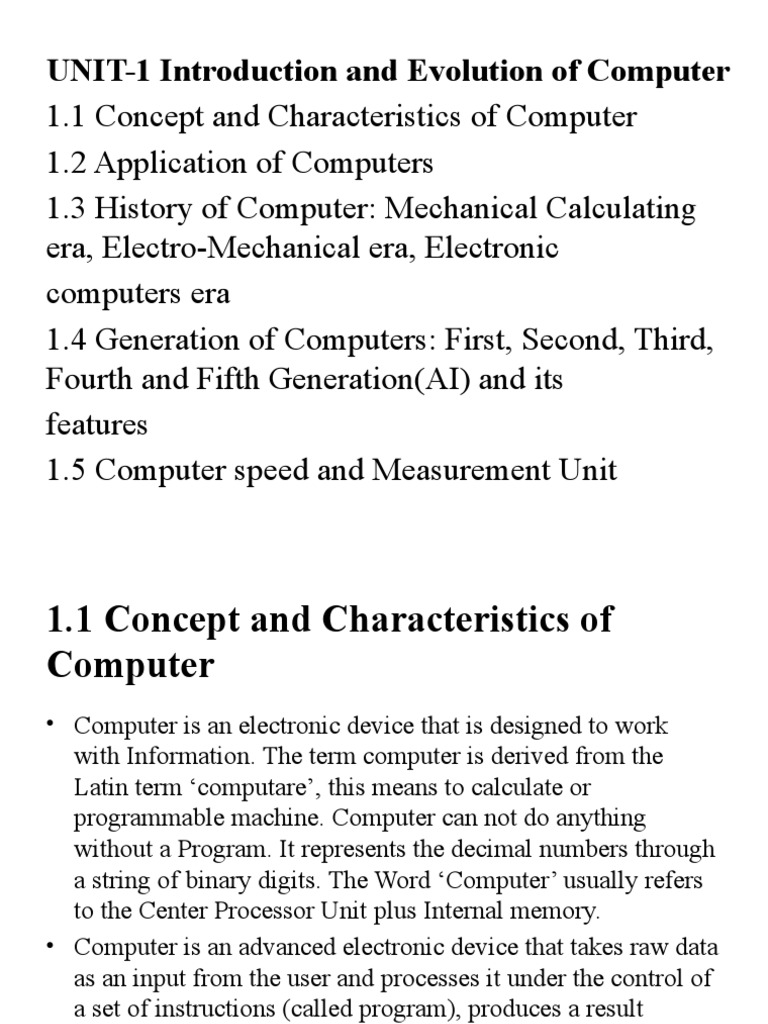 Introduction and Evolution of Computer | PDF | Input/Output | Computer Data Storage