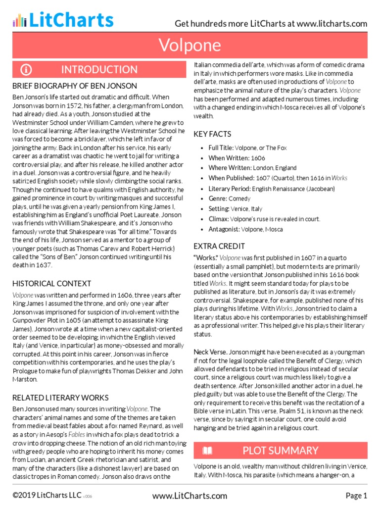 Volpone LitChart | PDF | Ben Jonson