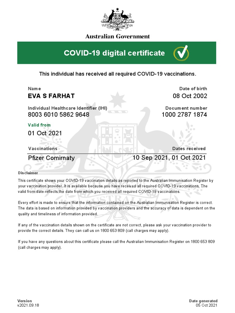 Eva S Farhat Covid-19 Digital Certificate 20211005 | PDF