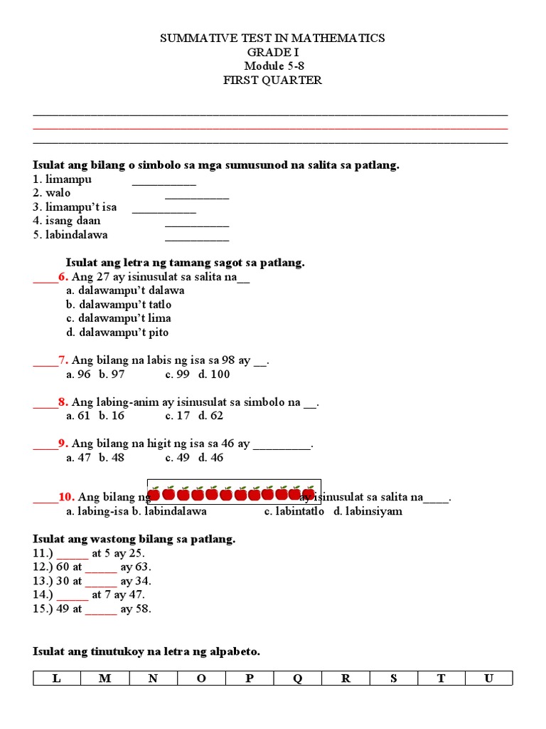 Summative Test in Mathematics | PDF