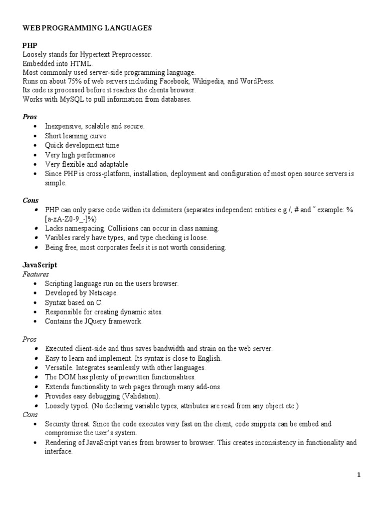 Web Programming Languages | PDF | Php | Object Oriented Programming