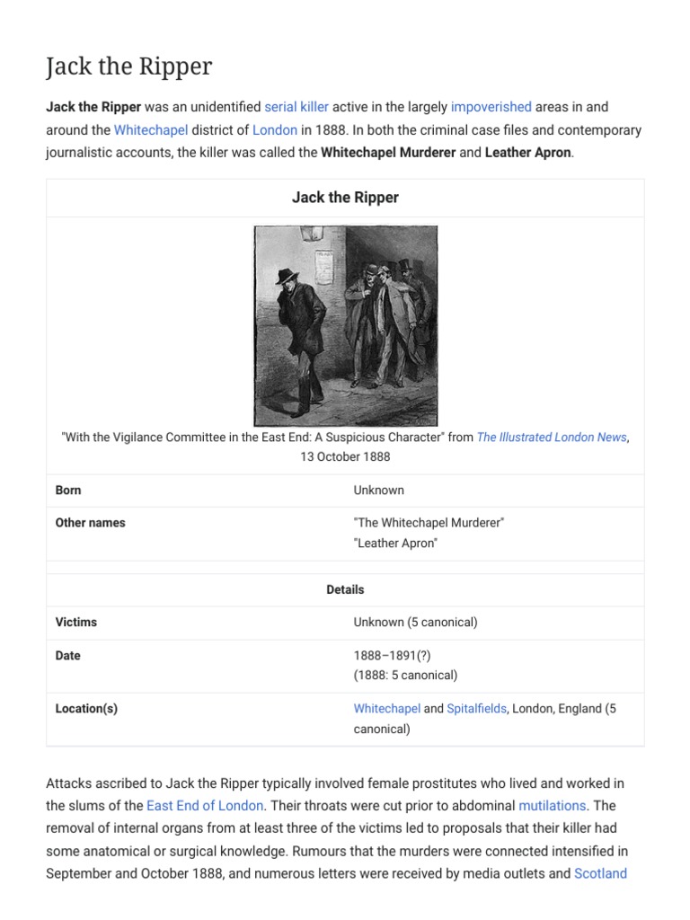 Jack The Ripper - Wikipedia | PDF | Jack The Ripper | Whitechapel