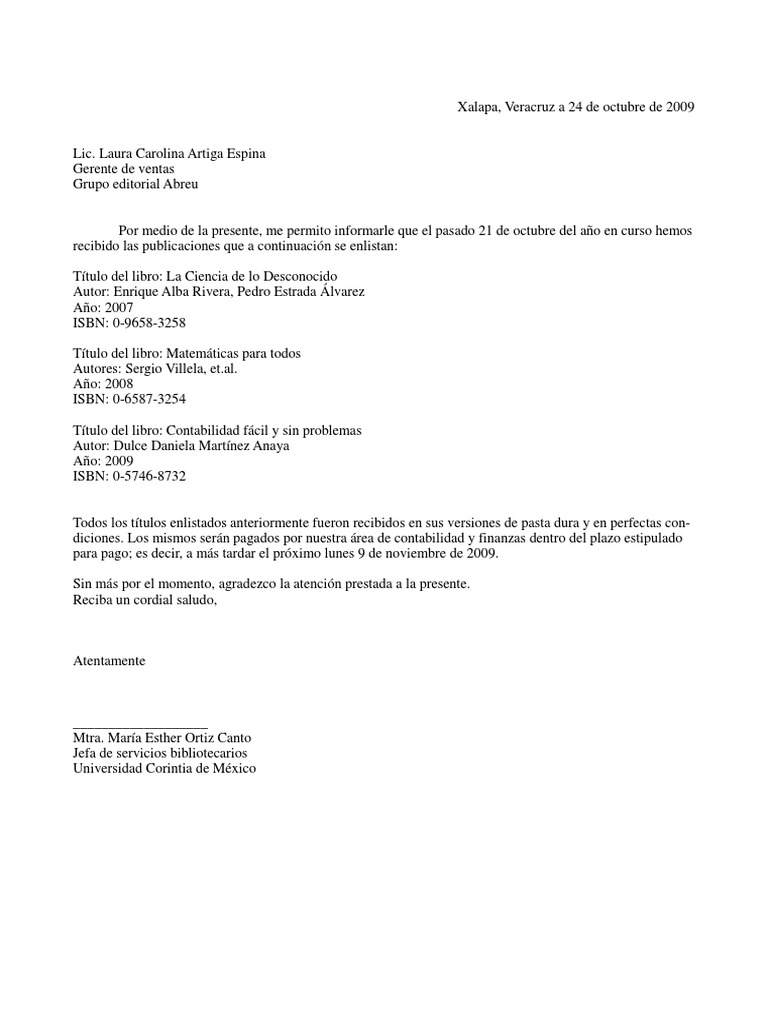 Ejemplo Carta de Recibido | PDF