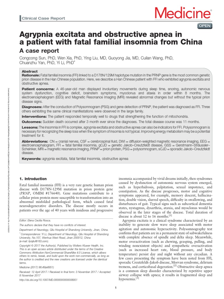 Agrypnia Excitata and Obstructive Apnea in A Patient With Fatal ...