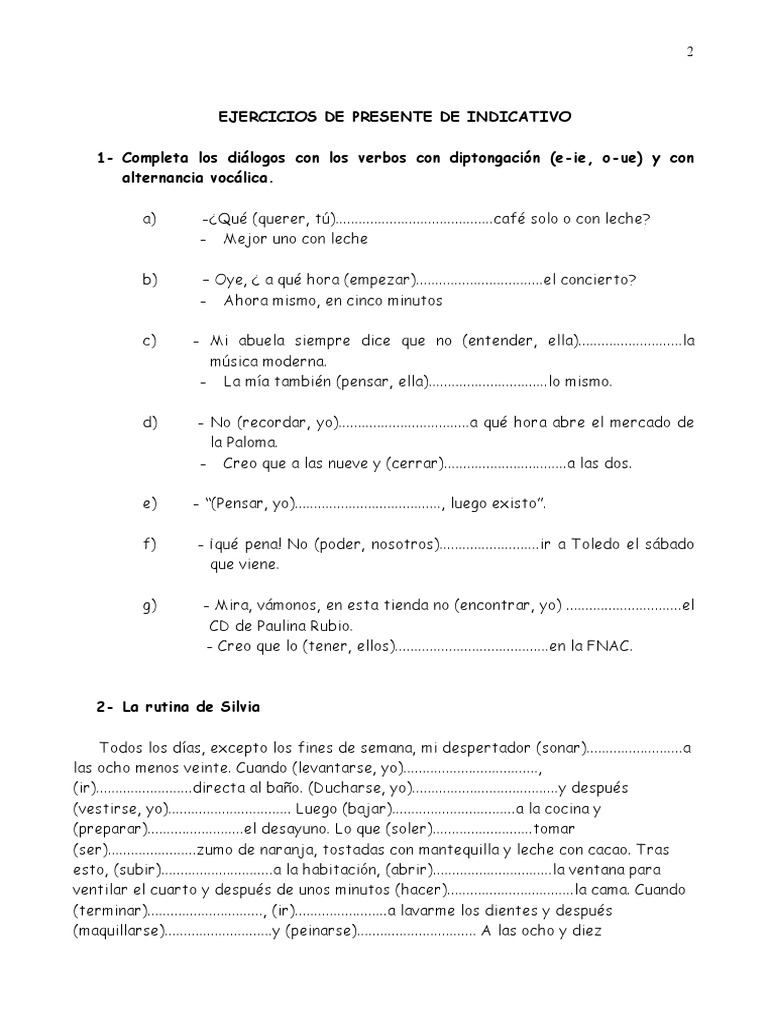 Ejercicios de Presente Indicativo | PDF