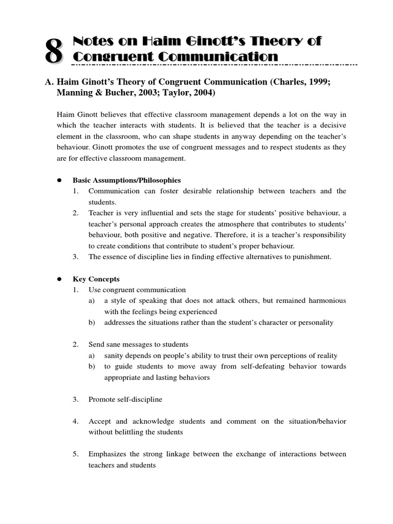 Ginott Congruent Communication | PDF | Teachers | Classroom Management