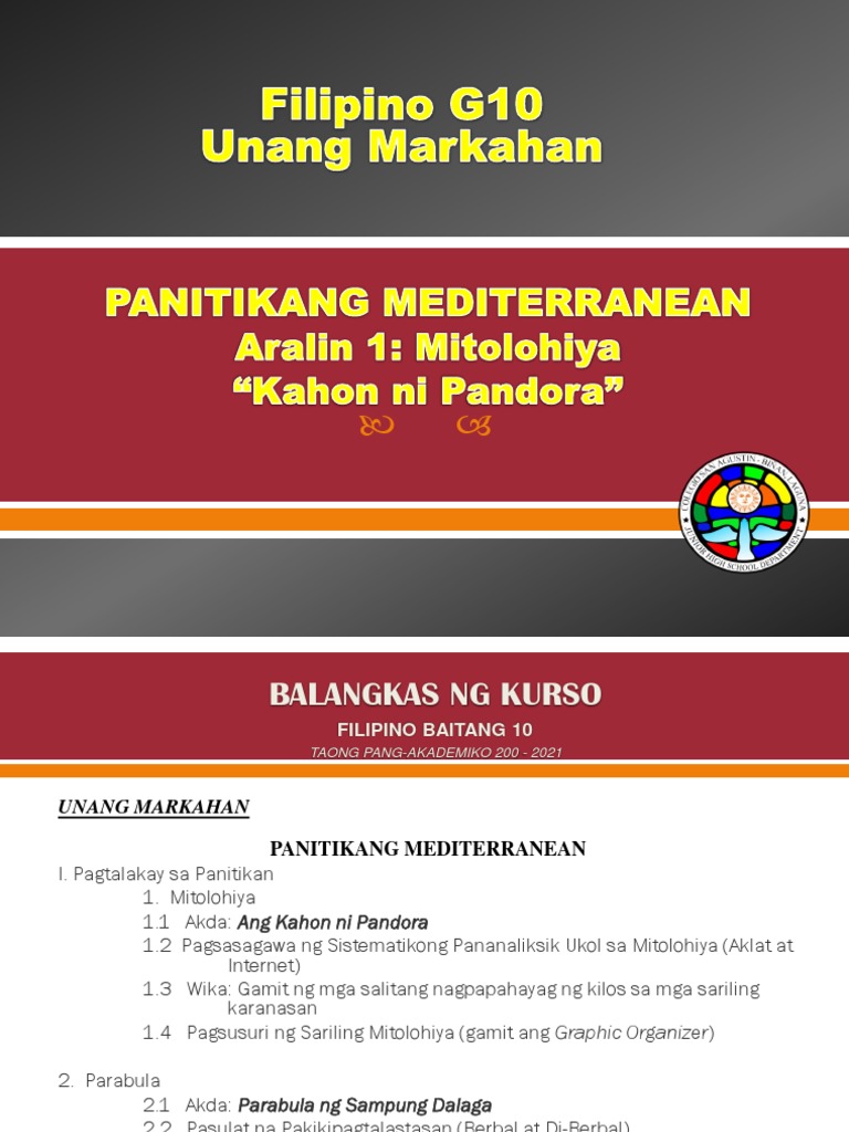 FILIPINO G10 - Aralin 1 - Mitolohiyang Griyego - Ang Kahon Ni Pandora | PDF