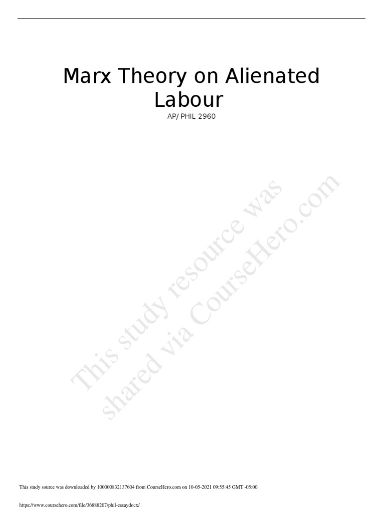 Marx Theory On Alienated Labour: This Study Resource Was | Download ...