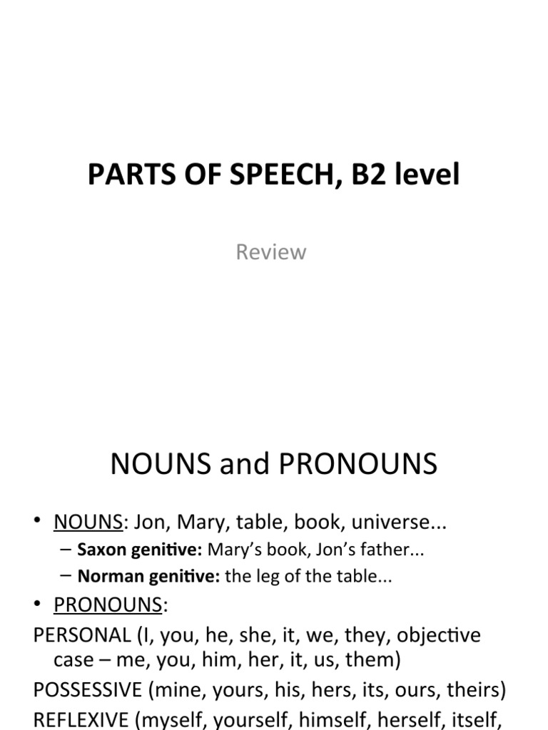 Parts of Speech, B2 Level: Review | PDF | Perfect (Grammar) | Adverb