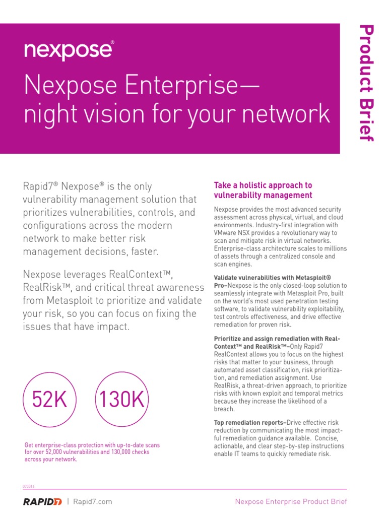 Nexpose Enterprise - Night Vision For Your Network: Take A Holistic ...