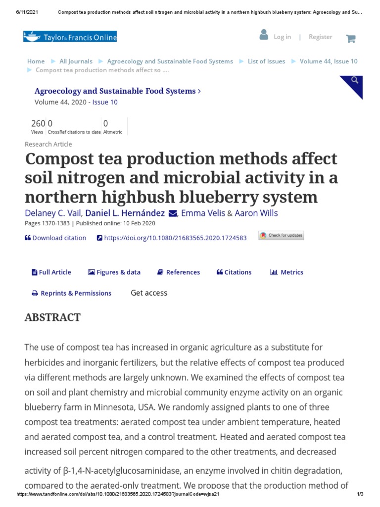 Compost Tea Production Methods Affect Soil Nitrogen and Microbial ...