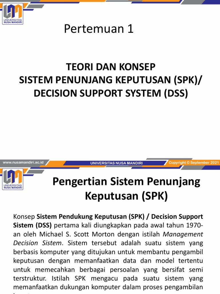 Pertemuan 1: Teori Dan Konsep Sistem Penunjang Keputusan (SPK ...