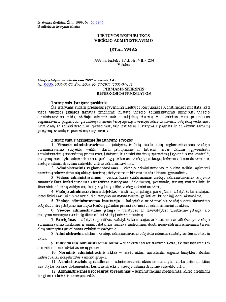 Viešojo Administravimo Įstatymas | PDF
