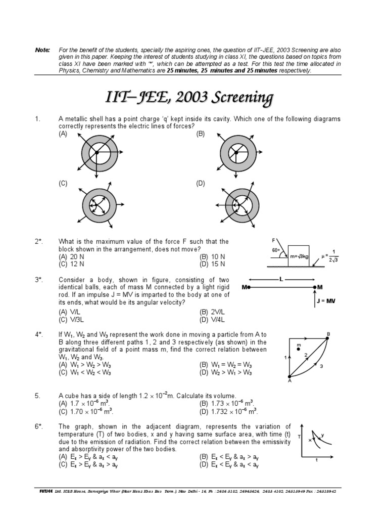 FIITJEE Solutions To IIT JEE-2003 Screening Paper | Download Free PDF ...