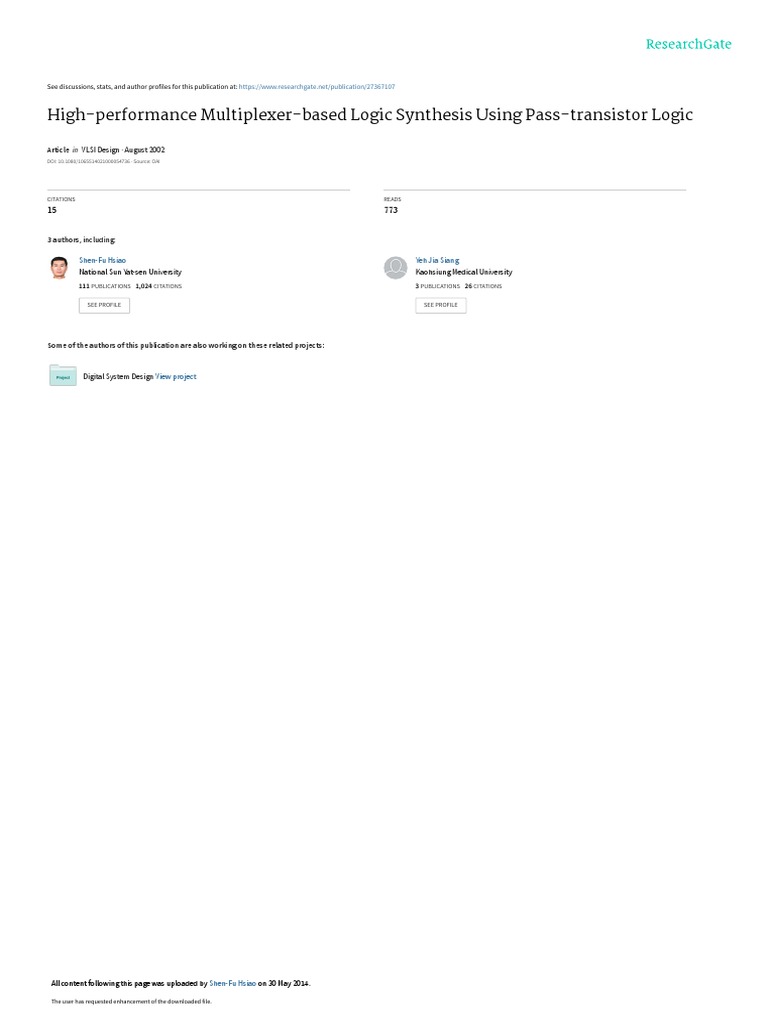 High Performance Multiplexer Based Logic Synthesis Using Pass Transistor Logic Pdf Logic