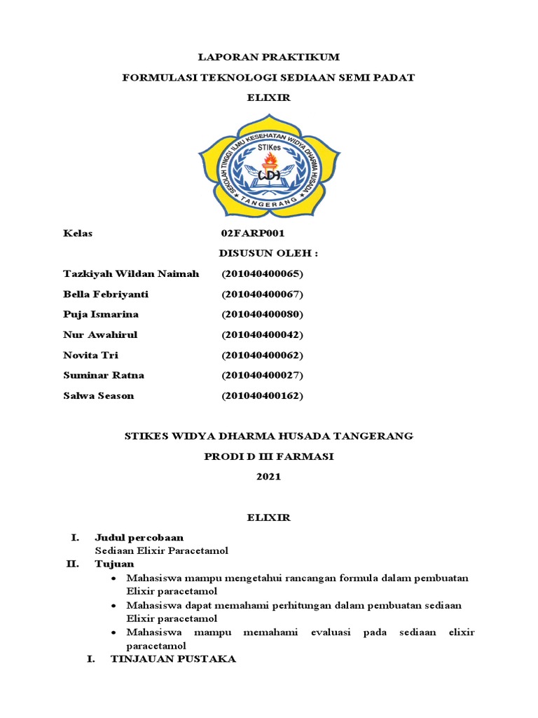 Formulasi Elixir Paracetamol Praktikum | PDF | Memasak, Makanan ...