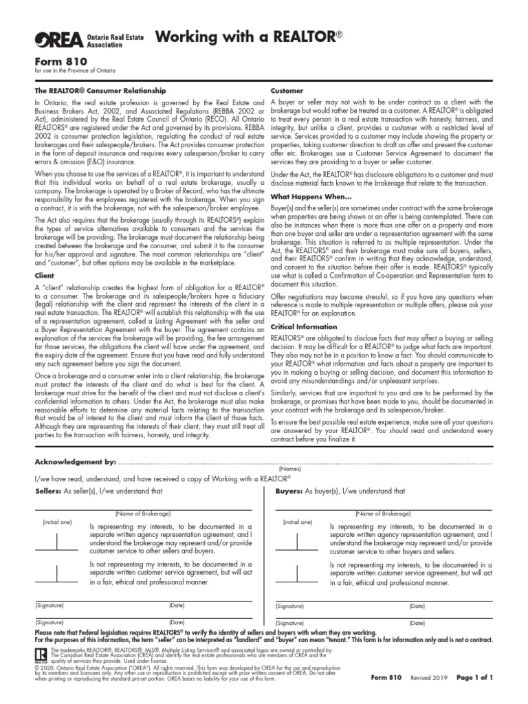 (Ontario) 810 - Working With A REALTOR® | PDF | Real Estate Broker ...