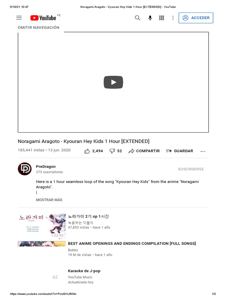 Noragami Aragoto - Kyouran Hey Kids 1 Hour (EXTENDED) - YouTube | PDF