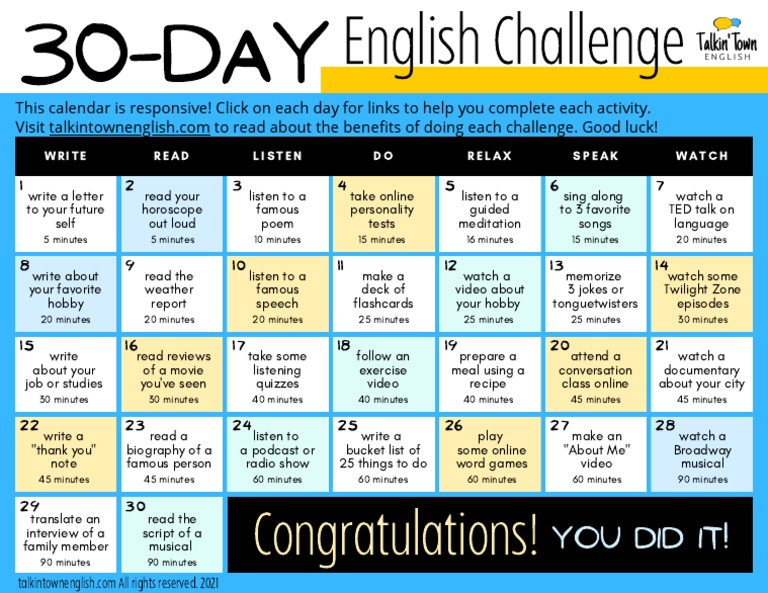 30 Day English Challenge Linked 1 | PDF