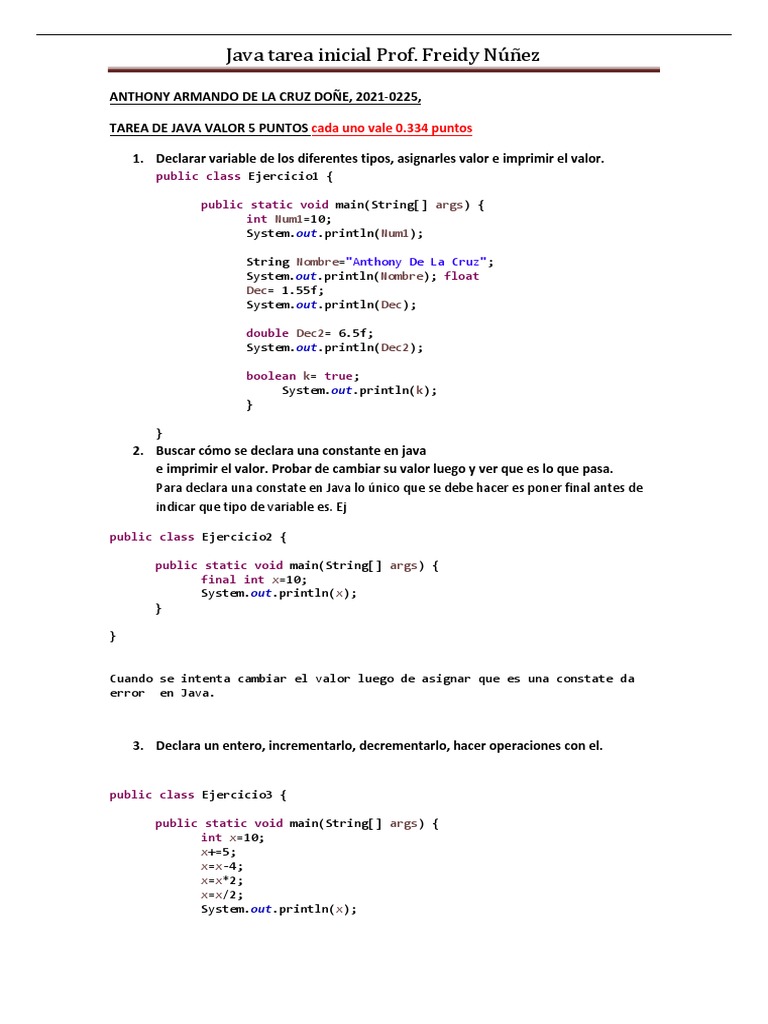 Tarea 1 | PDF | Java (lenguaje de programación) | Programación orientada a objetos