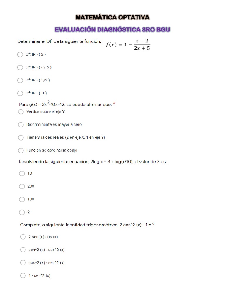Evaluación Diagnóstica 3ro BGU | PDF
