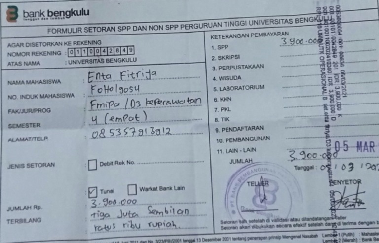 Slip Bukti Pembayaran Ukt Enta | PDF