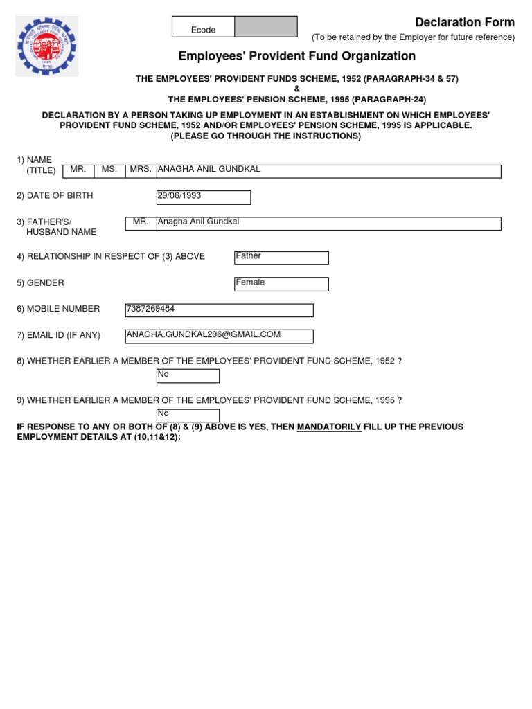 PF Declaration | PDF | Government And Personhood | Government