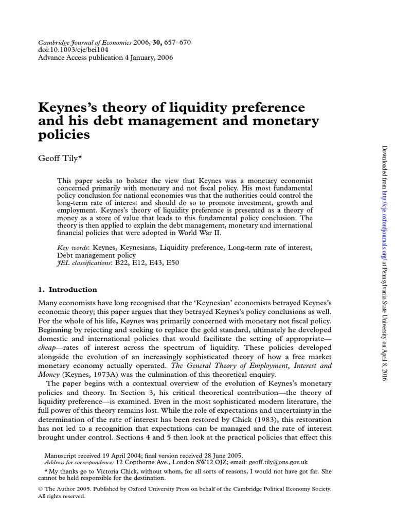 Keynes's Theory of Liquidity Preference and His Debt Management and ...