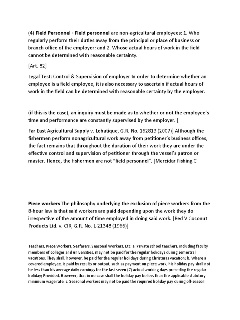 Field Employees and Piece Worker | PDF | Employment | Justice