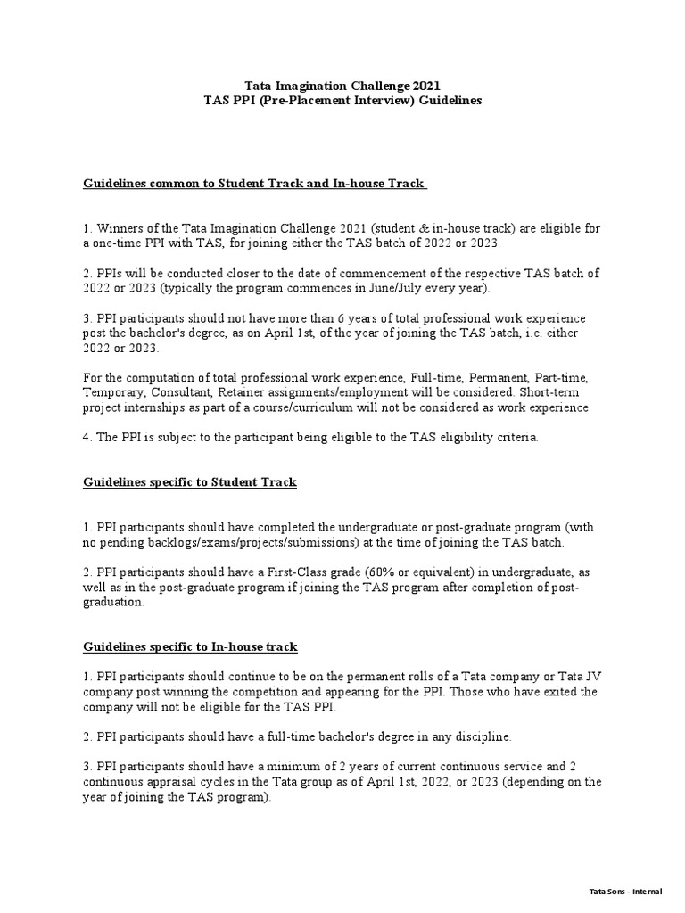 Tata Imagination Challenge 2021 TAS PPI (Pre-Placement Interview ...