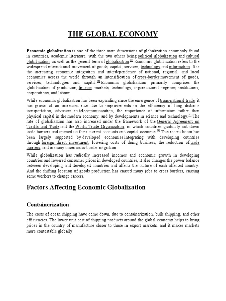 The Global Economy TCW Lesson 3 | PDF | Economic Globalization | World ...